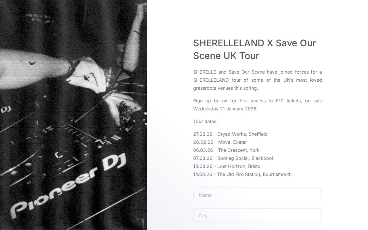 Sherelleland x Save Our Scene UK Tour Sign Up